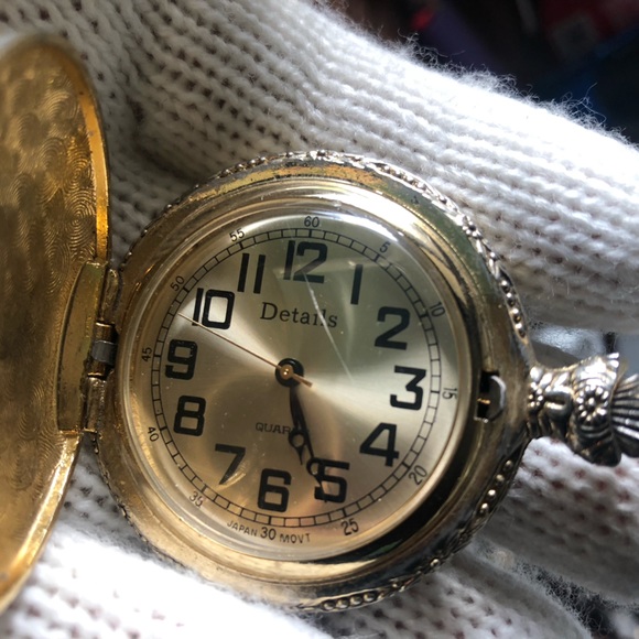 Accessories | Vintage Platinum Gold Tone Pocket Watch Beautiful Dog ...